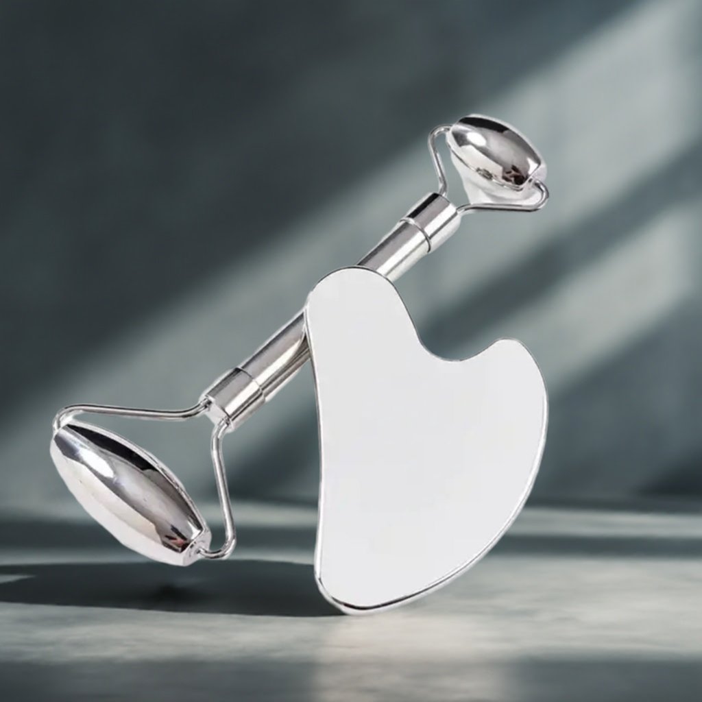Titanium Luxe Face Roller & Gua Sha Set – Premium Stainless Steel ...